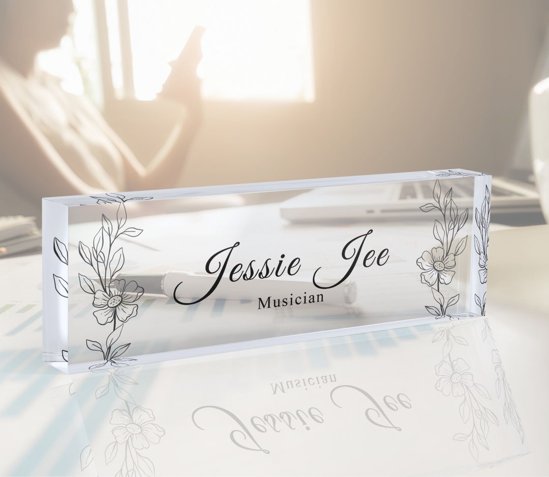 Flower Desk Name Plate, Marble Design Name Plate, Personalized Sing ...