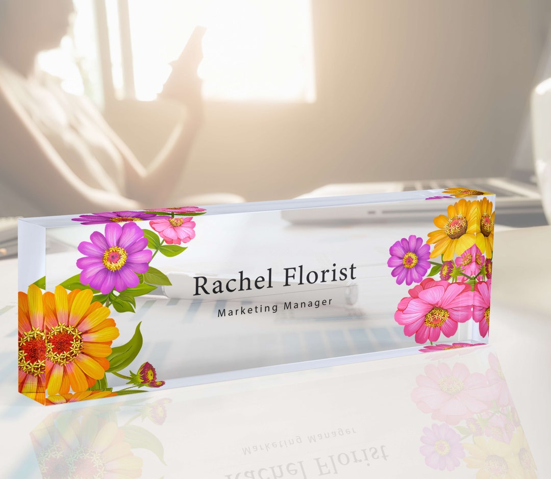 Name Plate for Desk, Flower Name Plate, Personalized Sing, Acrylic Name ...