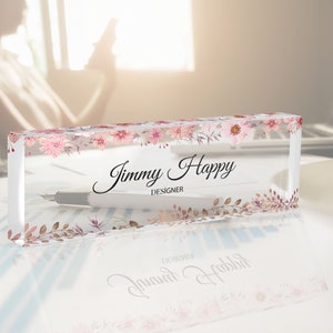 Flower Name Plate, Custom Desk Name Plate, Flowers Acrylic Name Plate ...