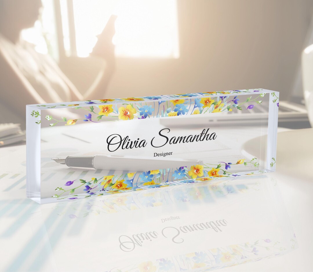 Flower Name Plate, Mixed Floral Design Name Plate, Acrylic Name Plate ...