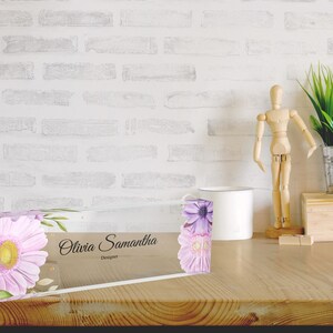 Desk Name Plate, Flower Name Plate, Acrylic Name Plate, Personalized ...