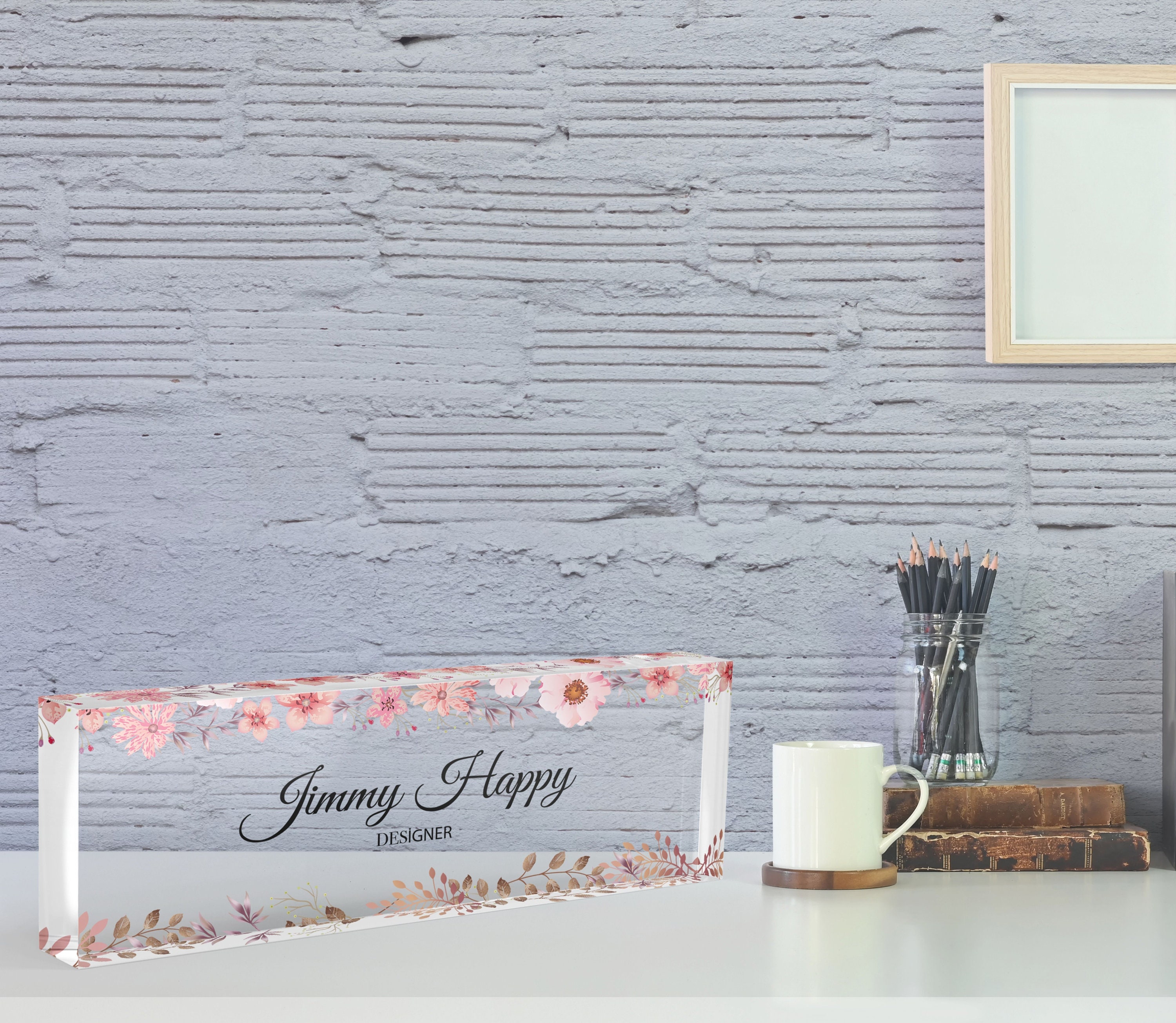 Flower Name Plate, Custom Desk Name Plate, Flowers Acrylic Name Plate ...