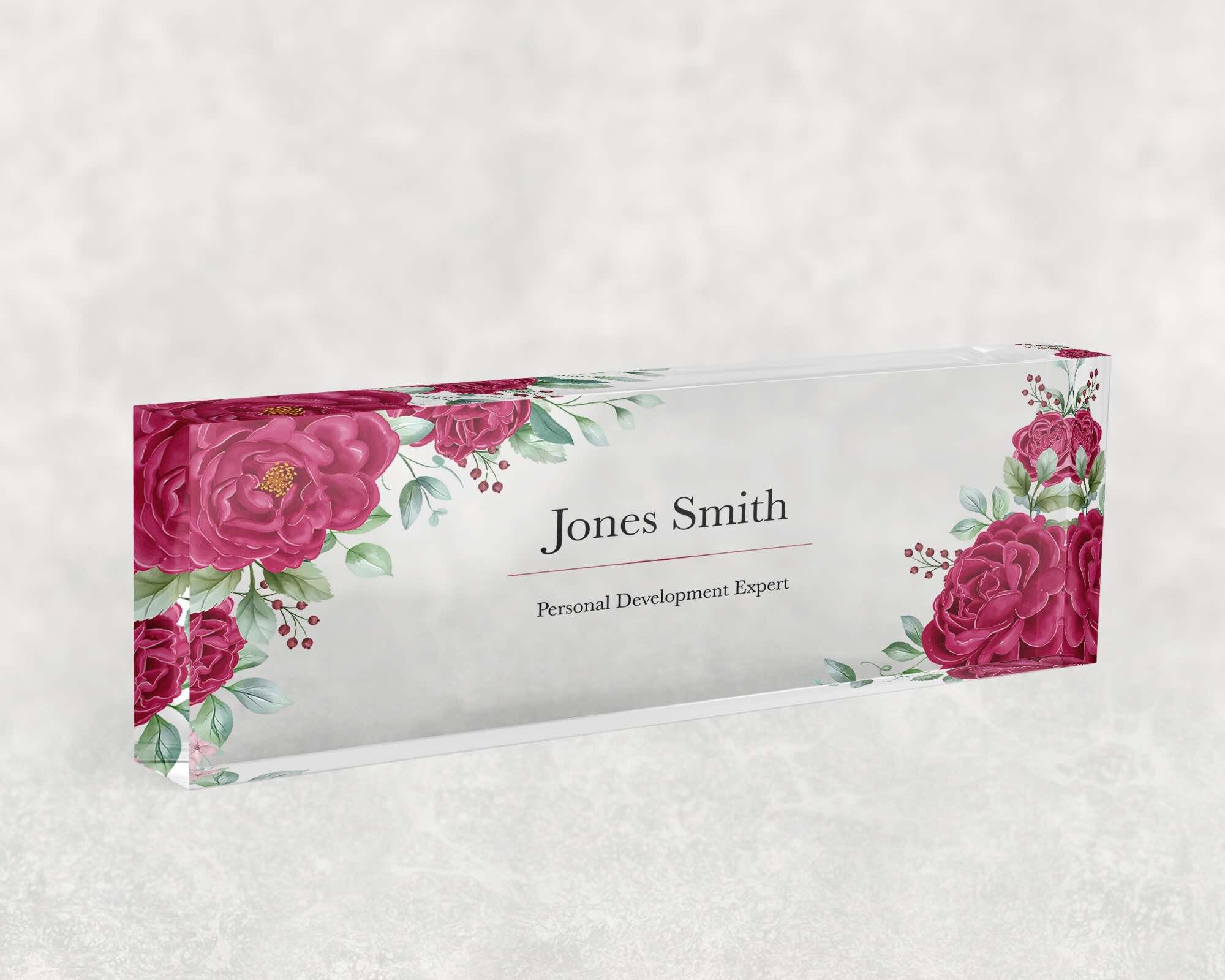 Red Floral Desk Decor, Custom Desk Name Plate, Flower Office Sign ...