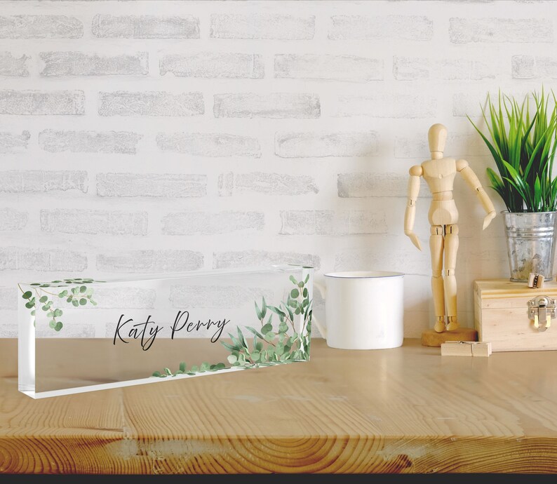 Green Leaf Name Plate, Green Leaves on Clear Acrylic, Personalized Sign ...