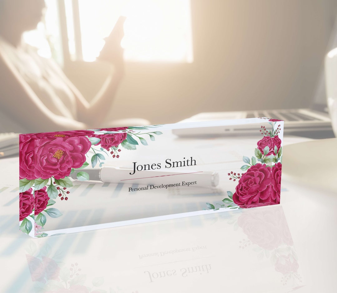 Red Floral Desk Decor, Custom Desk Name Plate, Flower Office Sign ...