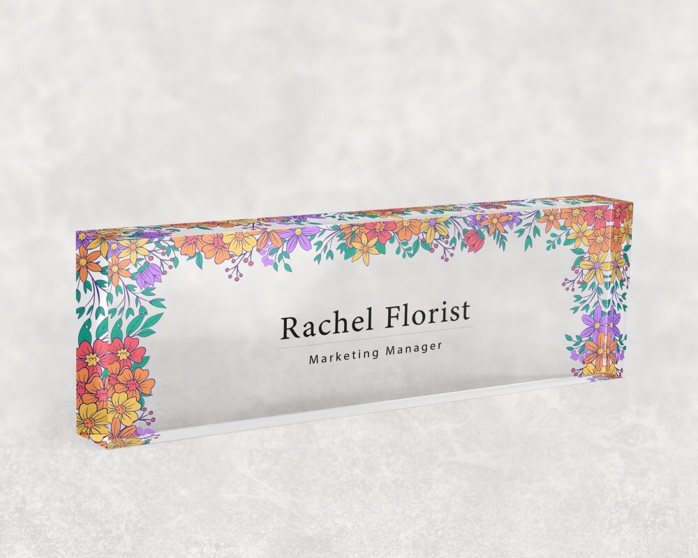 Personalized Flower Name Plate, Custom Desk Name Plate, Office Decor ...