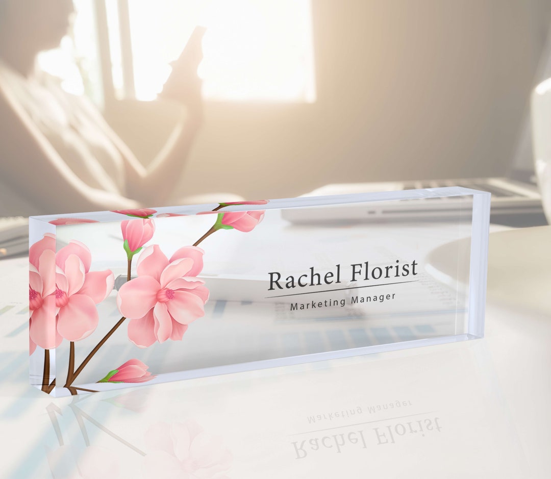 Flower Name Plate for Desk, Acrylic Name Plate, Custom Desk Name Plate ...