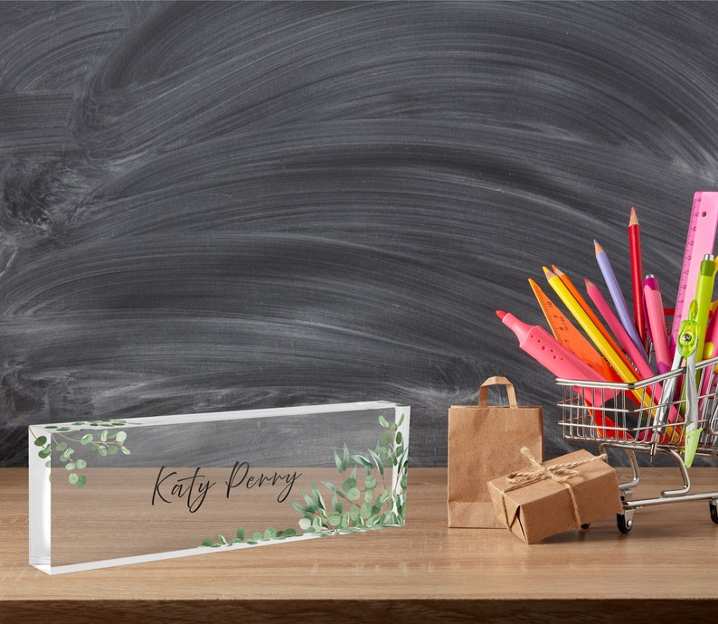 Green Leaf Name Plate, Green Leaves on Clear Acrylic, Personalized Sign ...