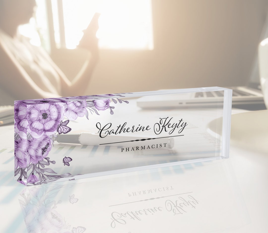 Personalized Purple Flower Name Plate, Butterfly Desk Name Plate ...