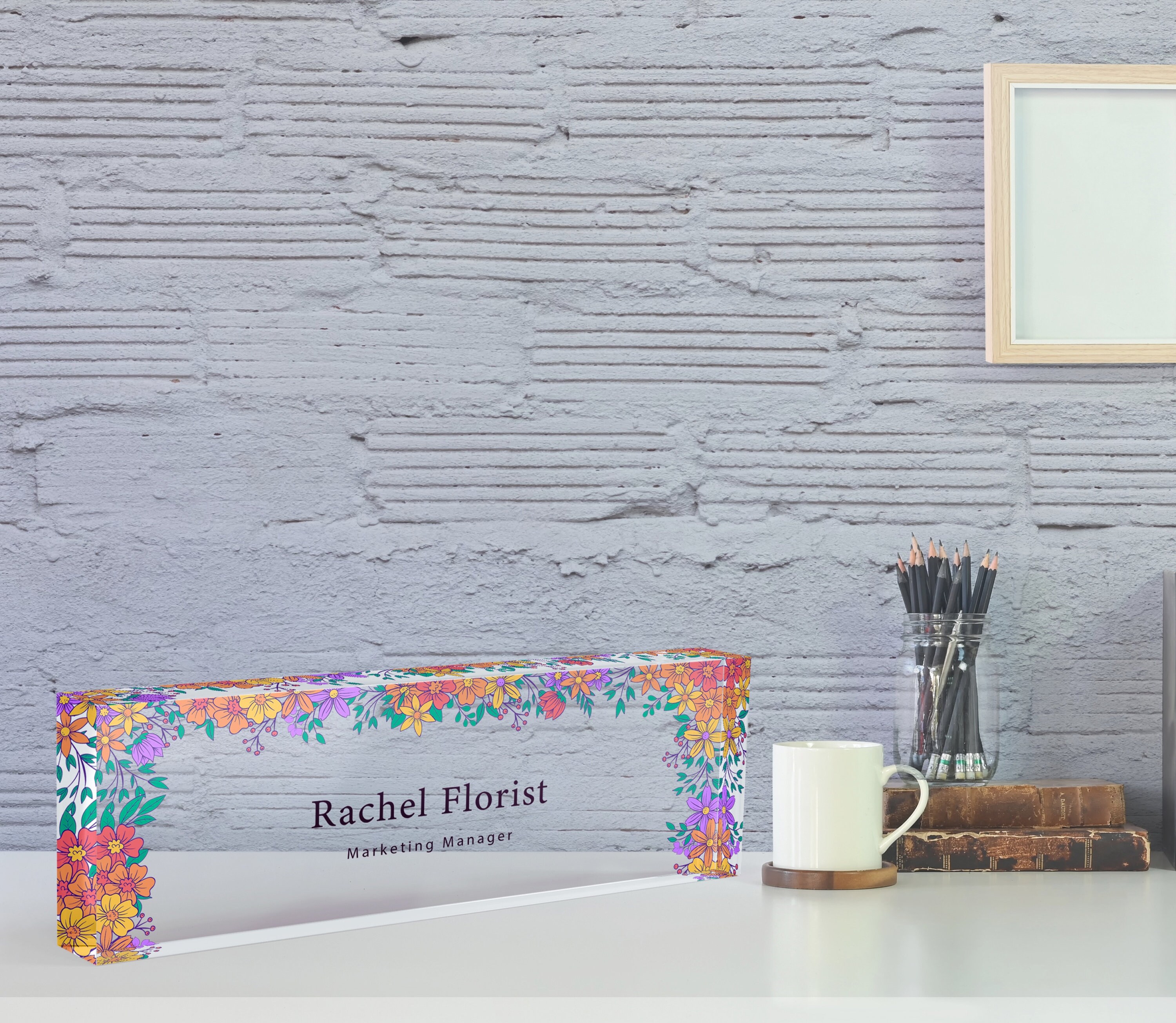 Personalized Flower Name Plate, Custom Desk Name Plate, Office Decor ...