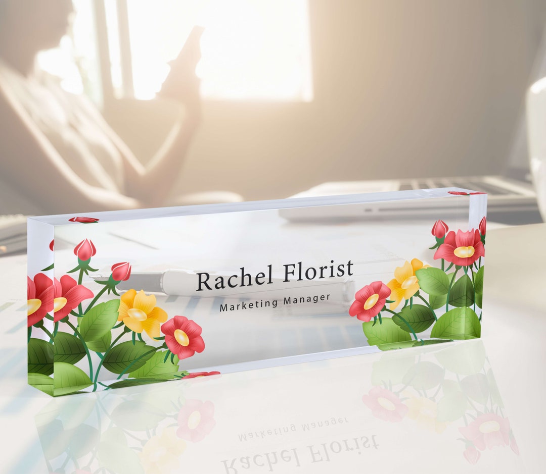 Personalized Desk Name Plate, Flower Acrylic Name Plate, Customized ...