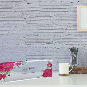 Red Floral Desk Decor, Custom Desk Name Plate, Flower Office Sign ...