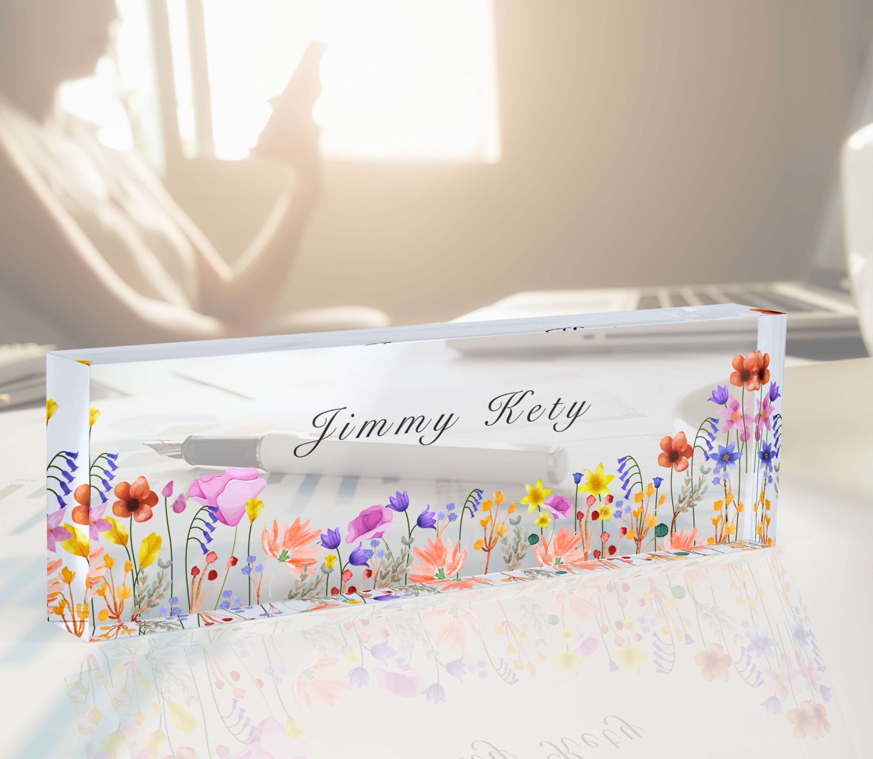 Flower Name Plate, Mixed Floral Design Name Plate, Personalized Sign ...