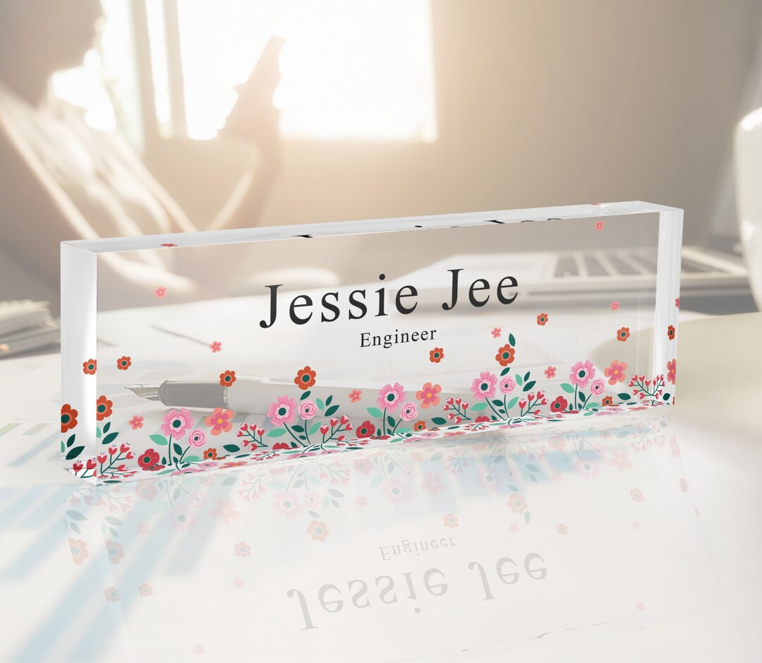 Mixed Floral Design Name Plate, Acrylic Flower Name Plate, Custom ...
