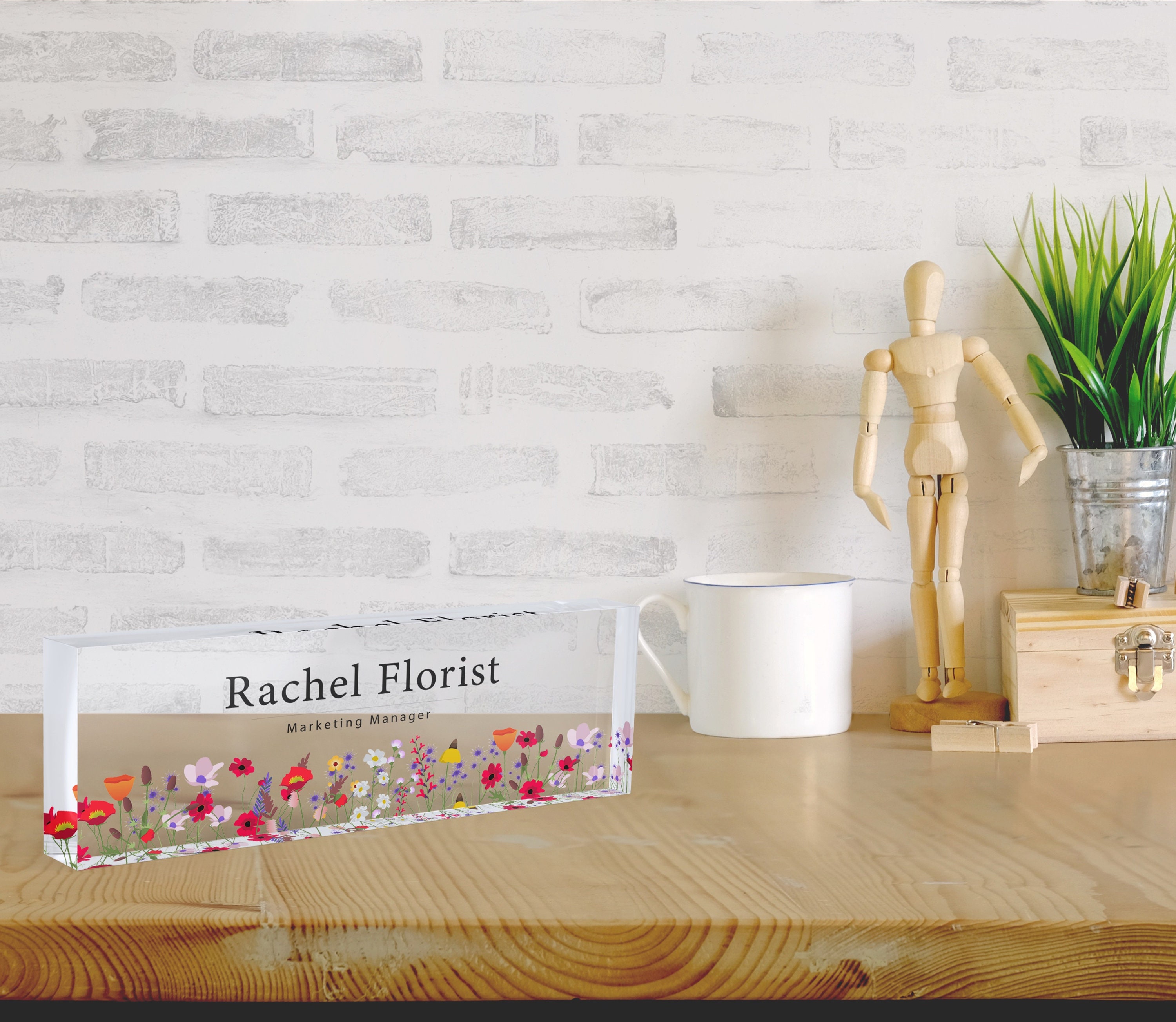 Flower Name Plate, Mixed Floral Design Name Plate, Acrylic Name Plate ...