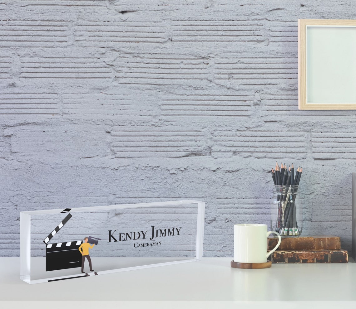 Cameraman Desk Name Plate, Acrylic Desk Name Plate, Personalized Sign ...
