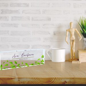 Green Leaf Desk Name Plate, Green Leaves on Clear Acrylic, Personalized ...