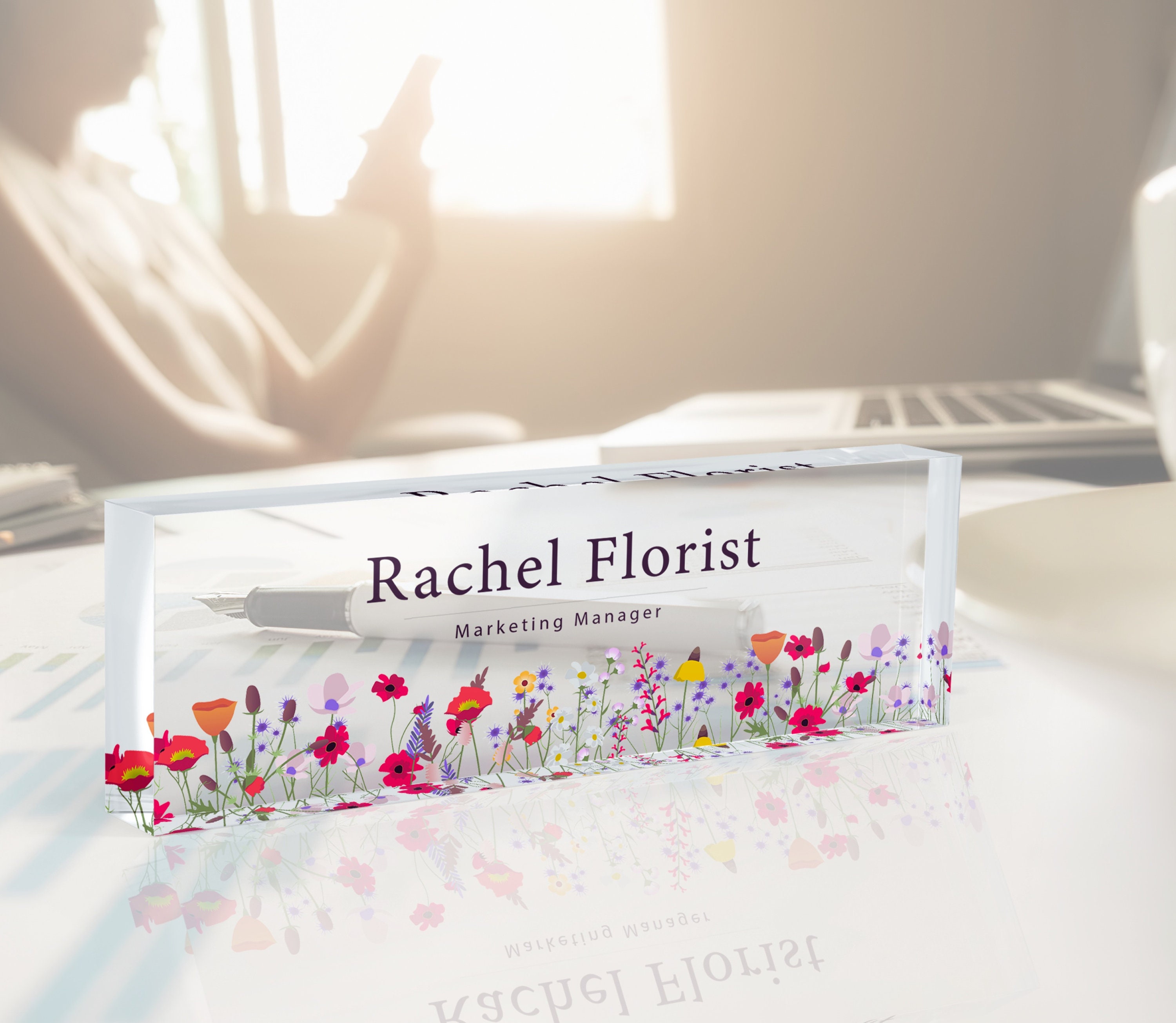 Flower Name Plate, Mixed Floral Design Name Plate, Acrylic Name Plate ...