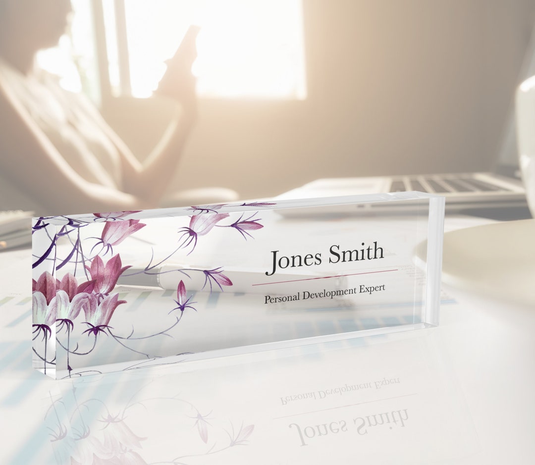 Flower Name Plate for Desk, Custom Name Plate, Acrylic Name Plate ...