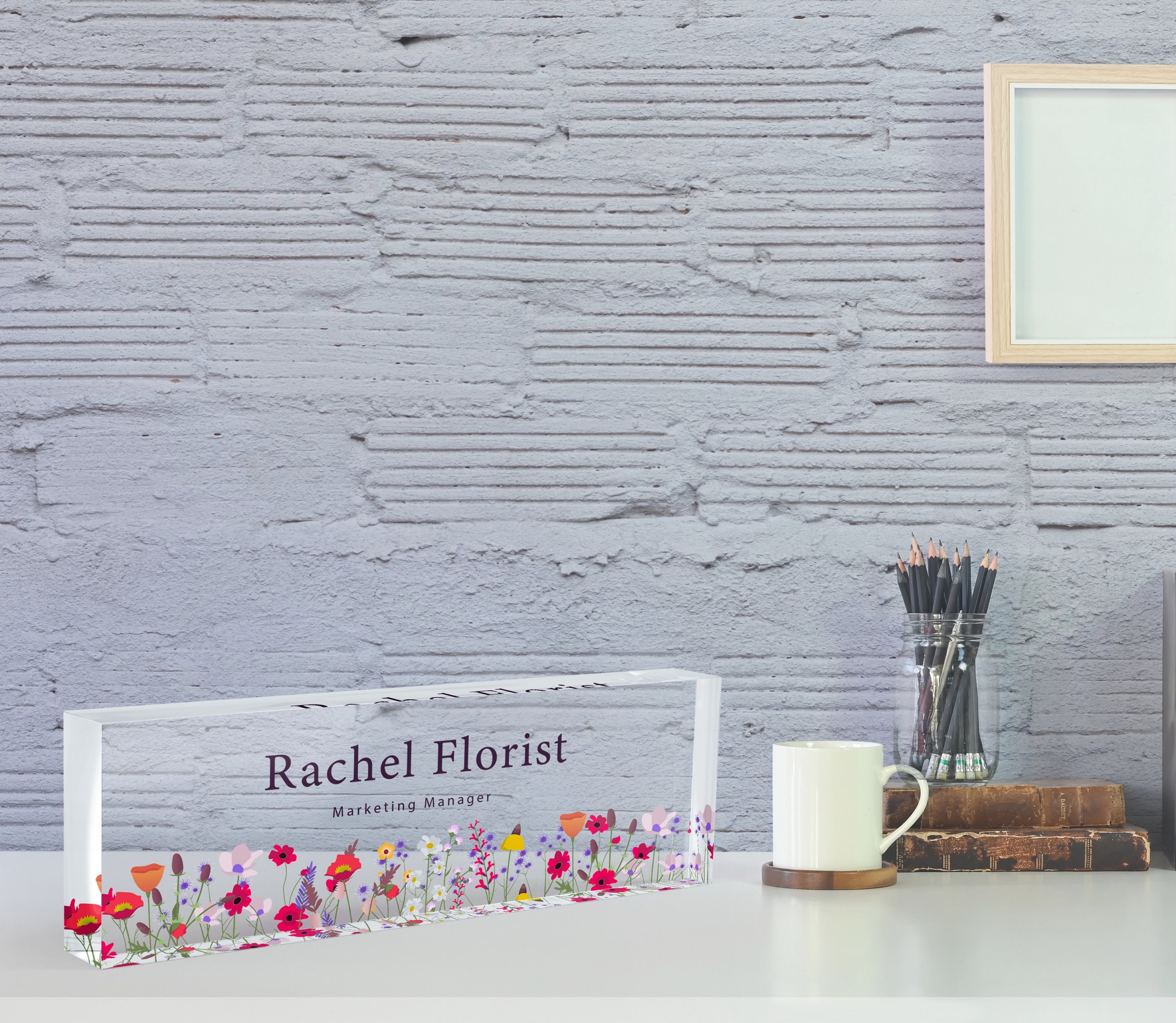 Flower Name Plate, Mixed Floral Design Name Plate, Acrylic Name Plate ...