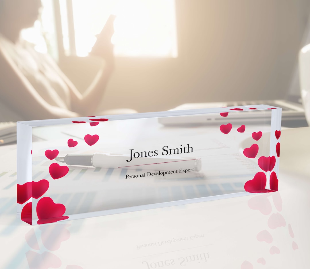 Heart Desk Name Plate, Acrylic Name Plate, Personalized Sign, Name ...