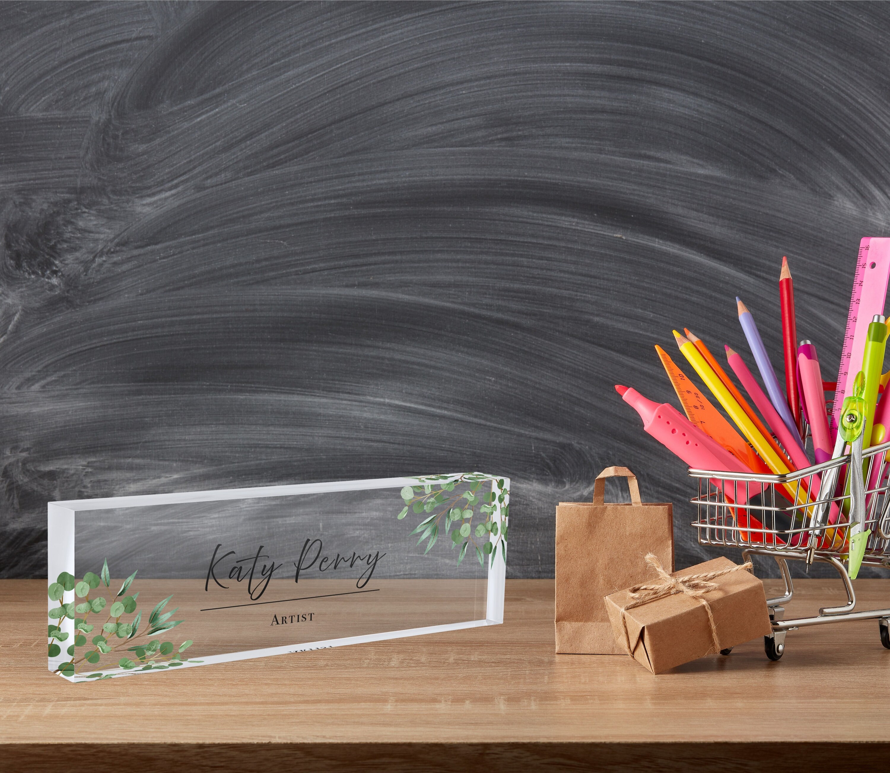 Green Leaf Desk Name Plate, Green Leaves on Clear Acrylic, Custom Name ...