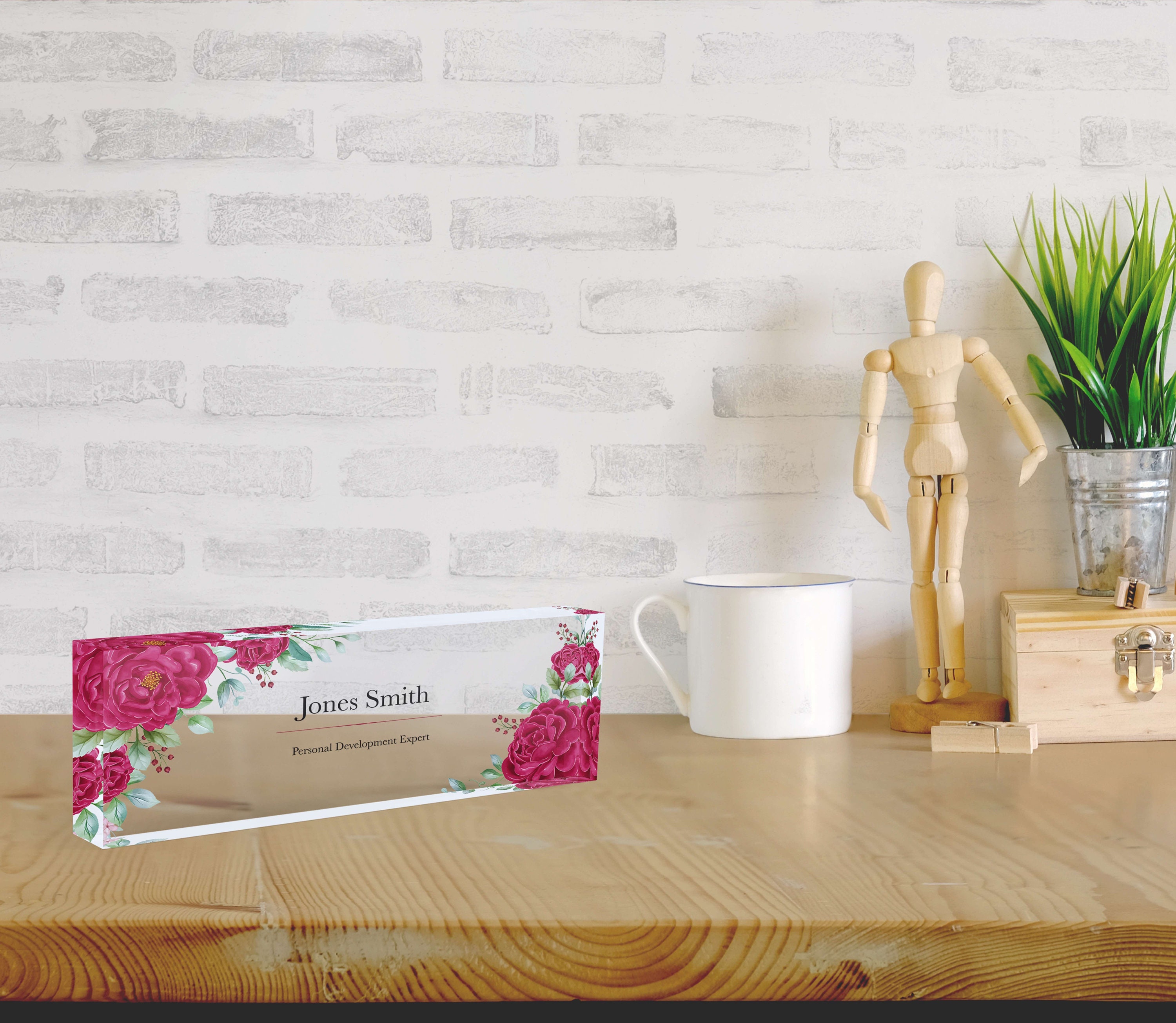 Red Floral Desk Decor, Custom Desk Name Plate, Flower Office Sign ...