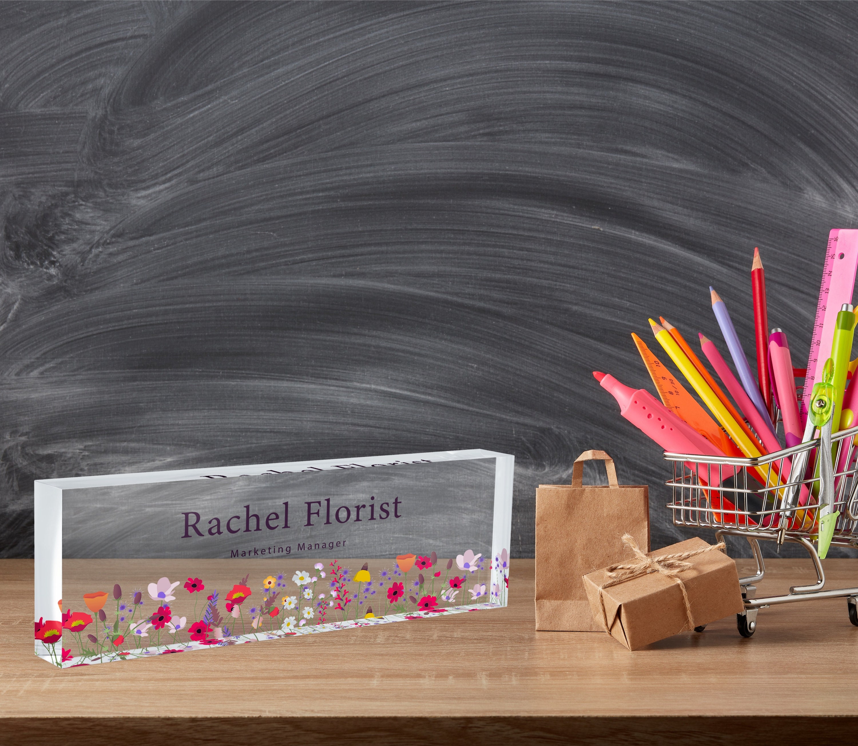 Flower Name Plate, Mixed Floral Design Name Plate, Acrylic Name Plate ...