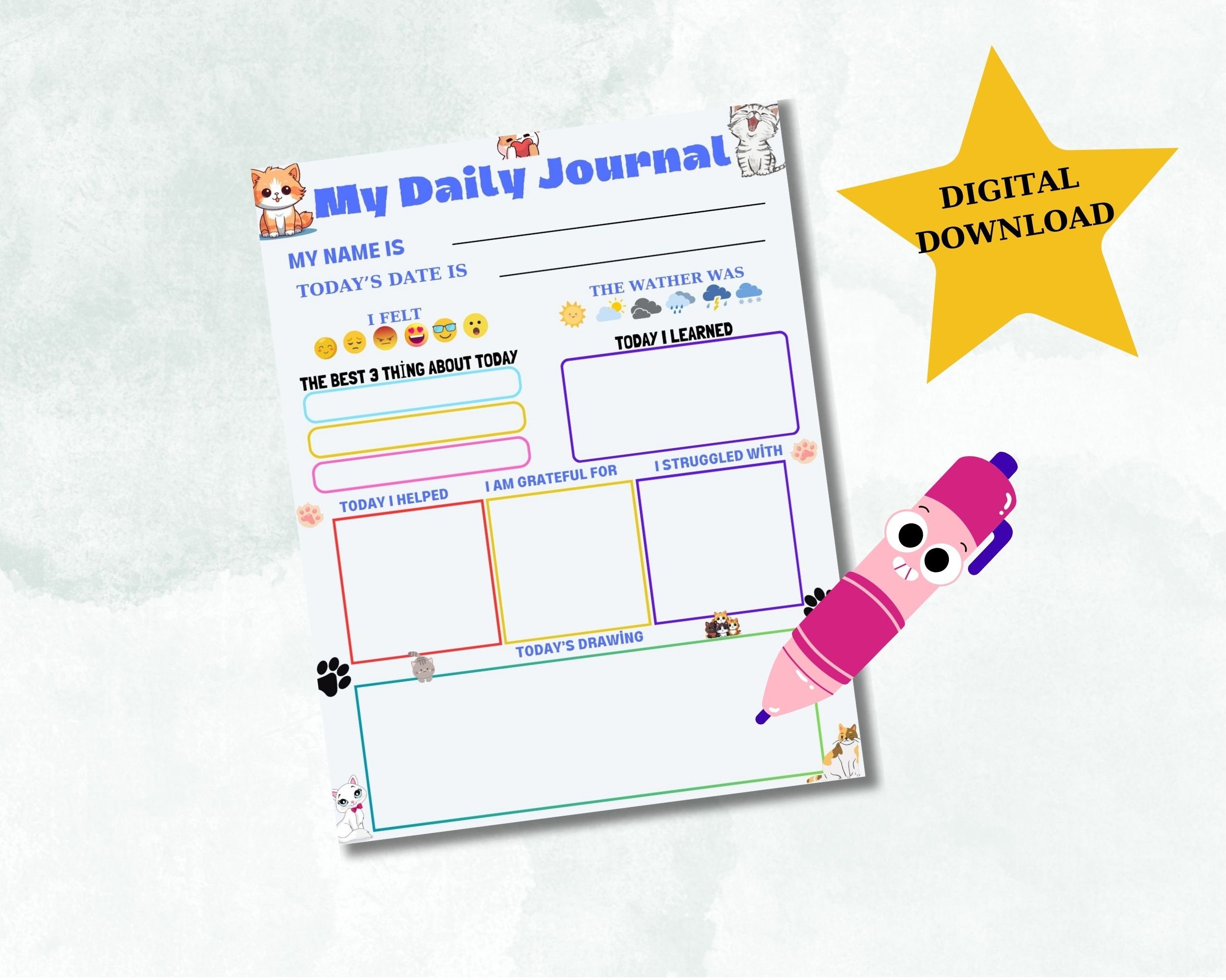 Kids Daily Journal Printable | Journal for Kids | Diary for Children ...
