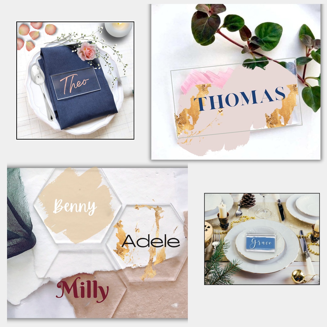 Wedding Custom Clear Acrylic Name Place Cards, Custom Painted Acrylic ...
