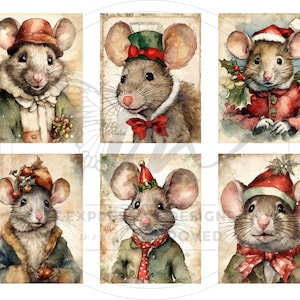 Christmas Mouse Watercolor Clipart, Holiday Scrapbook Images (digital ...
