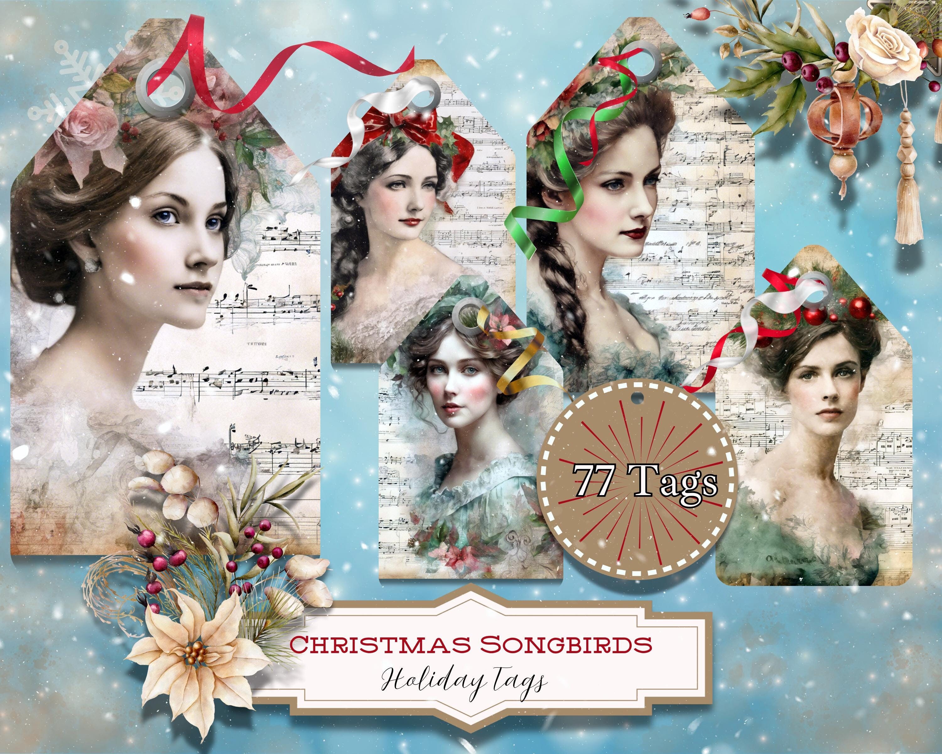 Vintage Christmas Gift Tags, Printable Holiday Art, Christmas Scrapbook ...