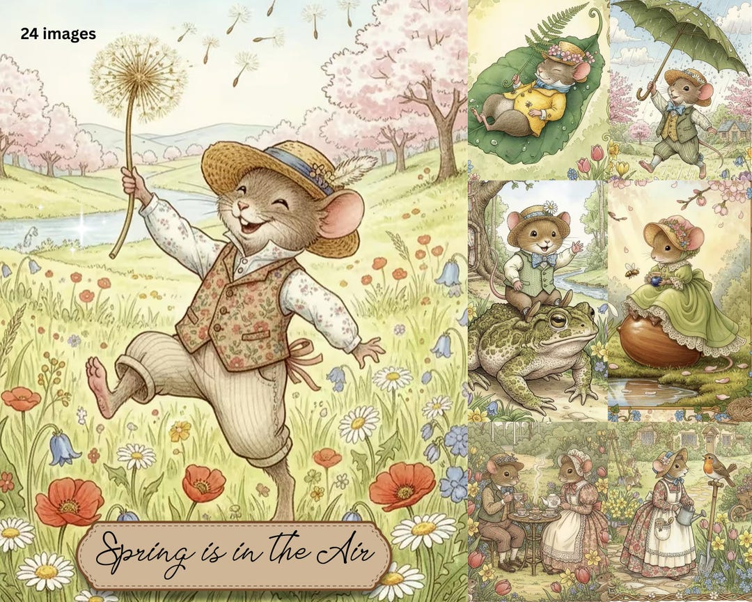 Vintage Storybook Mice Art, Mouse Illustrations, Mouse Scrapbook, Mouse ...