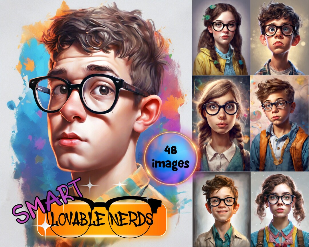 Nerdy Kids Clipart, Watercolor Portraits, Junk Journal Graphics ...