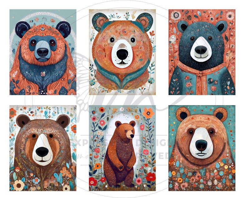 Bear Junk Journal, Bear Images, Bear Digital Art, Bear Printable, Bear ...