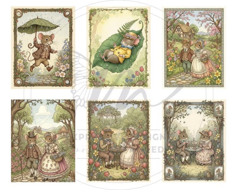 Vintage Storybook Mice Art, Mouse Illustrations, Mouse Scrapbook, Mouse ...