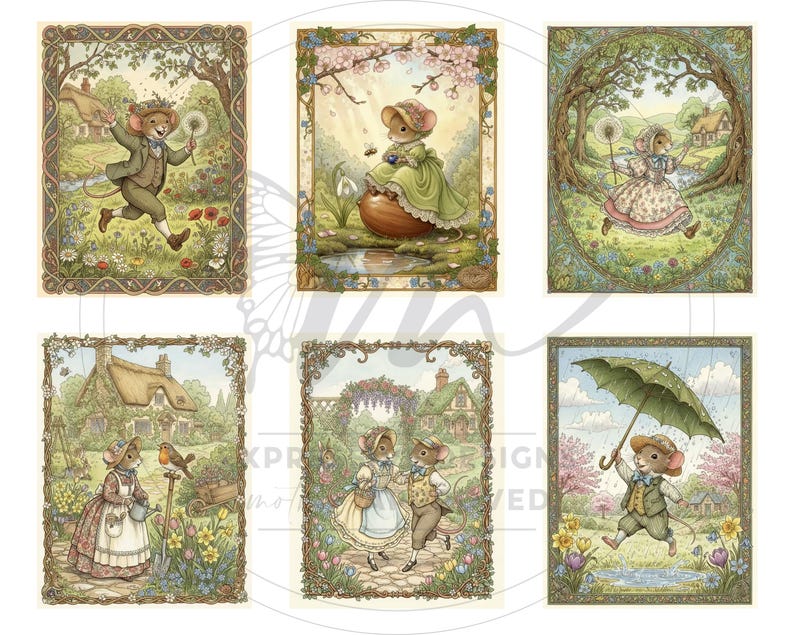 Vintage Storybook Mice Art, Mouse Illustrations, Mouse Scrapbook, Mouse ...
