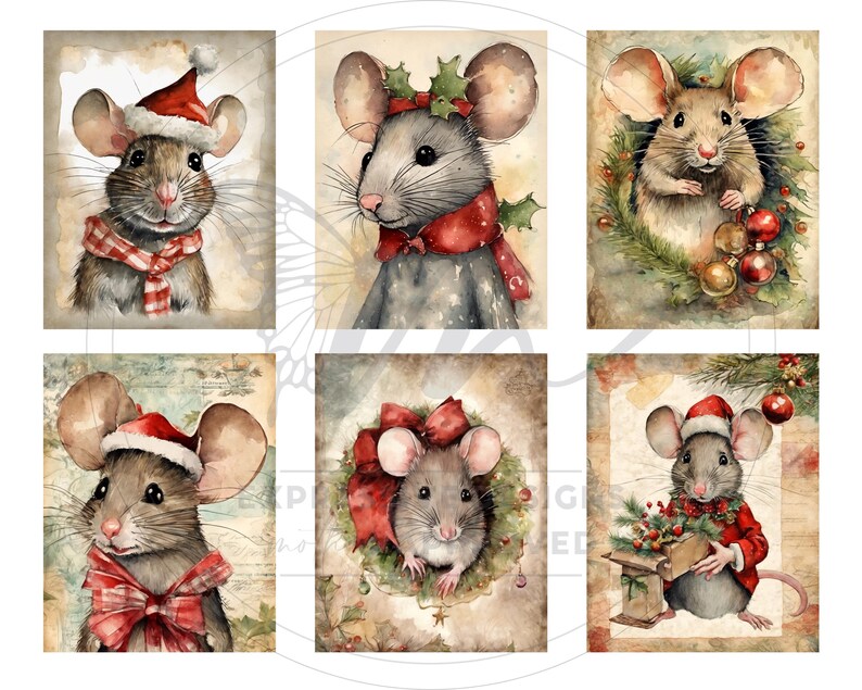 Christmas Mouse Watercolor Clipart, Holiday Scrapbook Images (digital ...