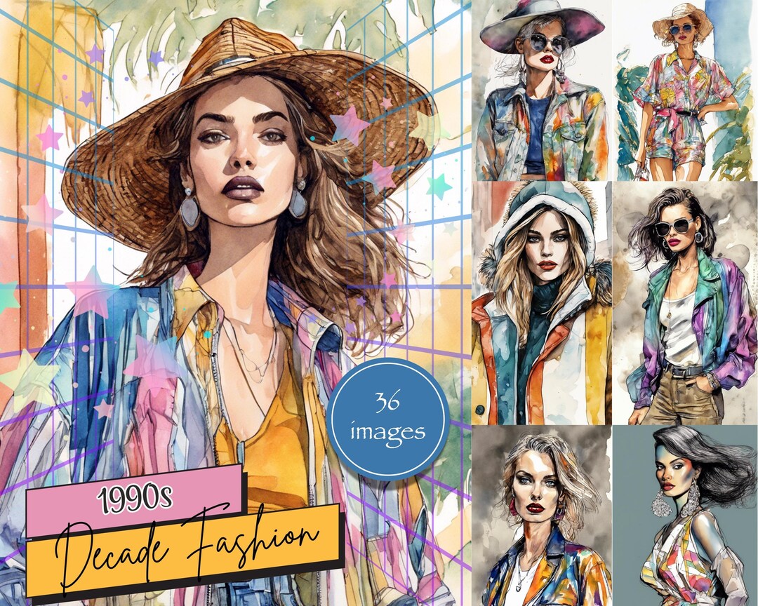 90s Fashion Junk Journal Images, Watercolor Style (digital Download) - Etsy
