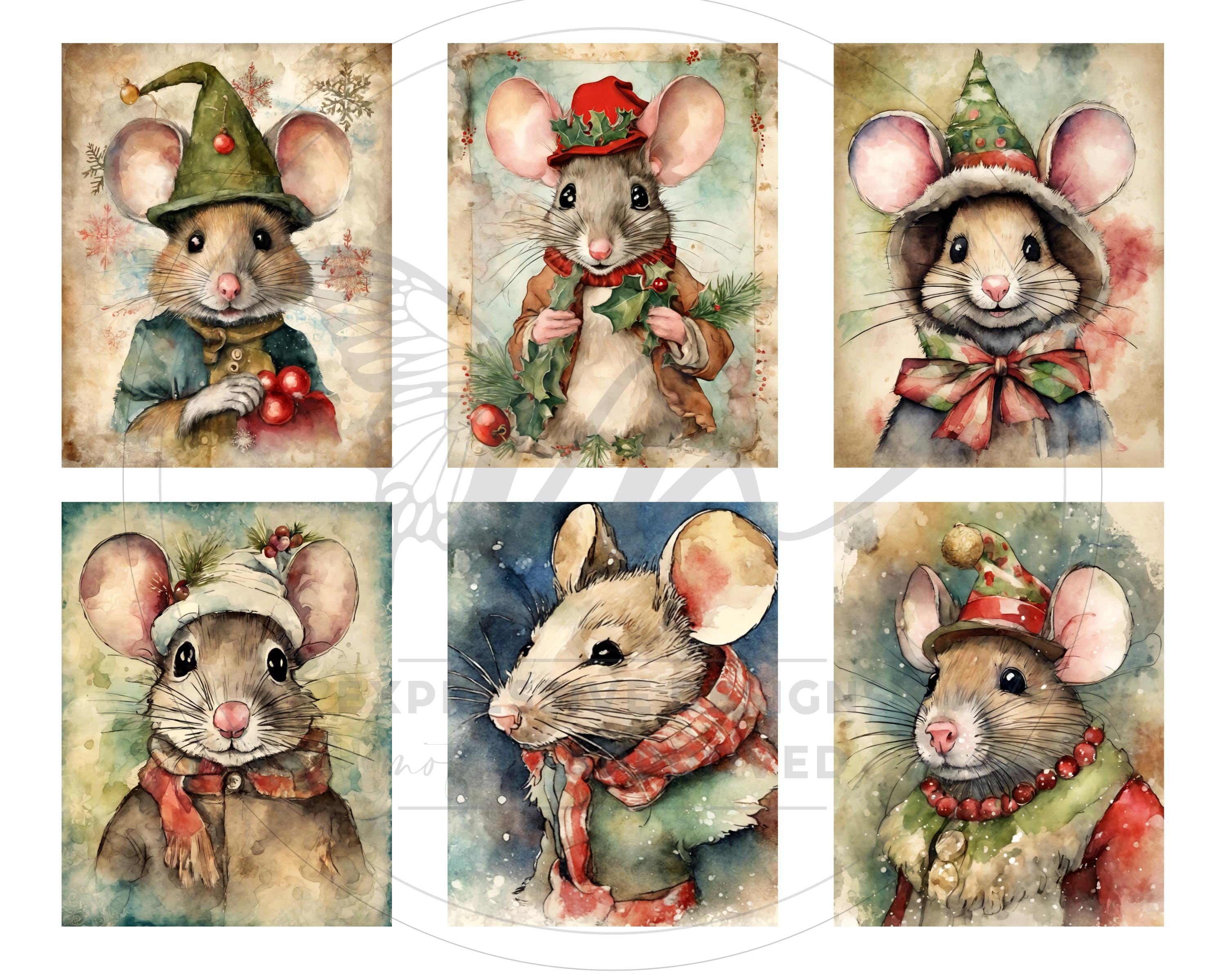 Christmas Mouse Watercolor Clipart, Holiday Scrapbook Images (digital ...