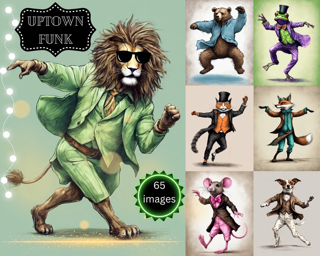 Dancing Animals Junk Journal Images, Uptown Funk Clip Art (digital ...