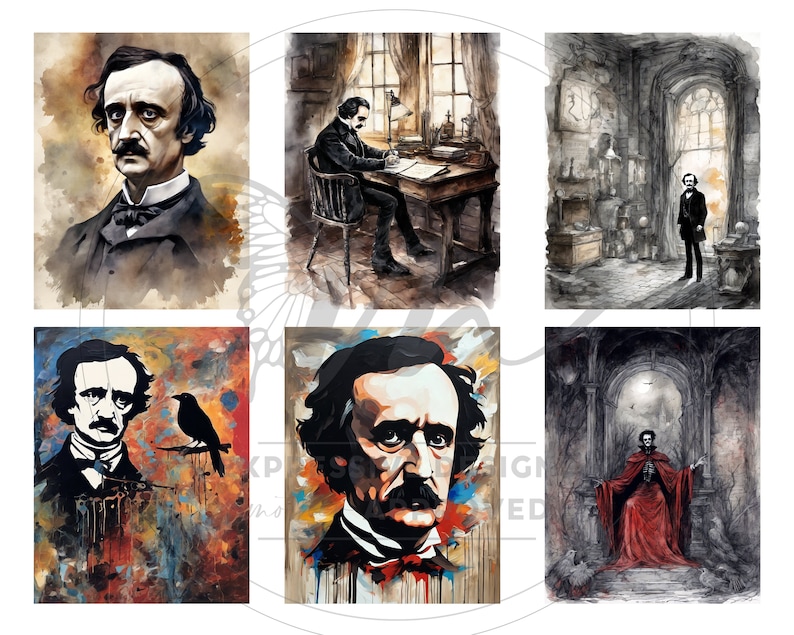 Edgar Allan Poe Junk Journal Images, Watercolor Clip Art (digital ...