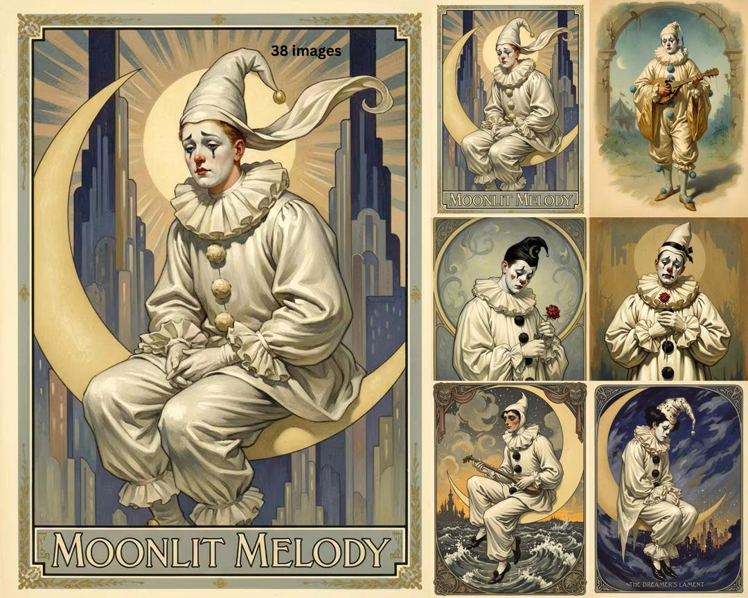 Vintage Clown Bilder, Pierrot Bilder, Printable Junk Journal Ephemera ...