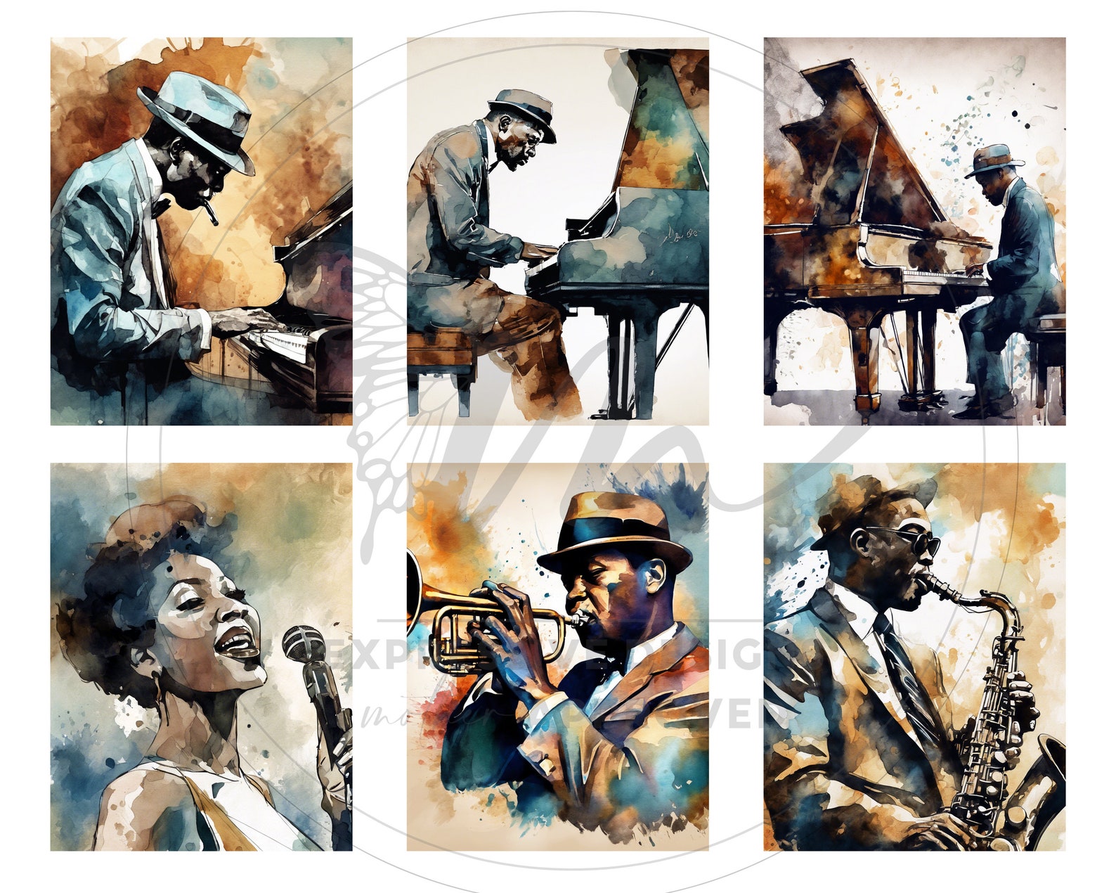 Jazz Singer Watercolor Clipart, Junk Journal Images (digital Download ...