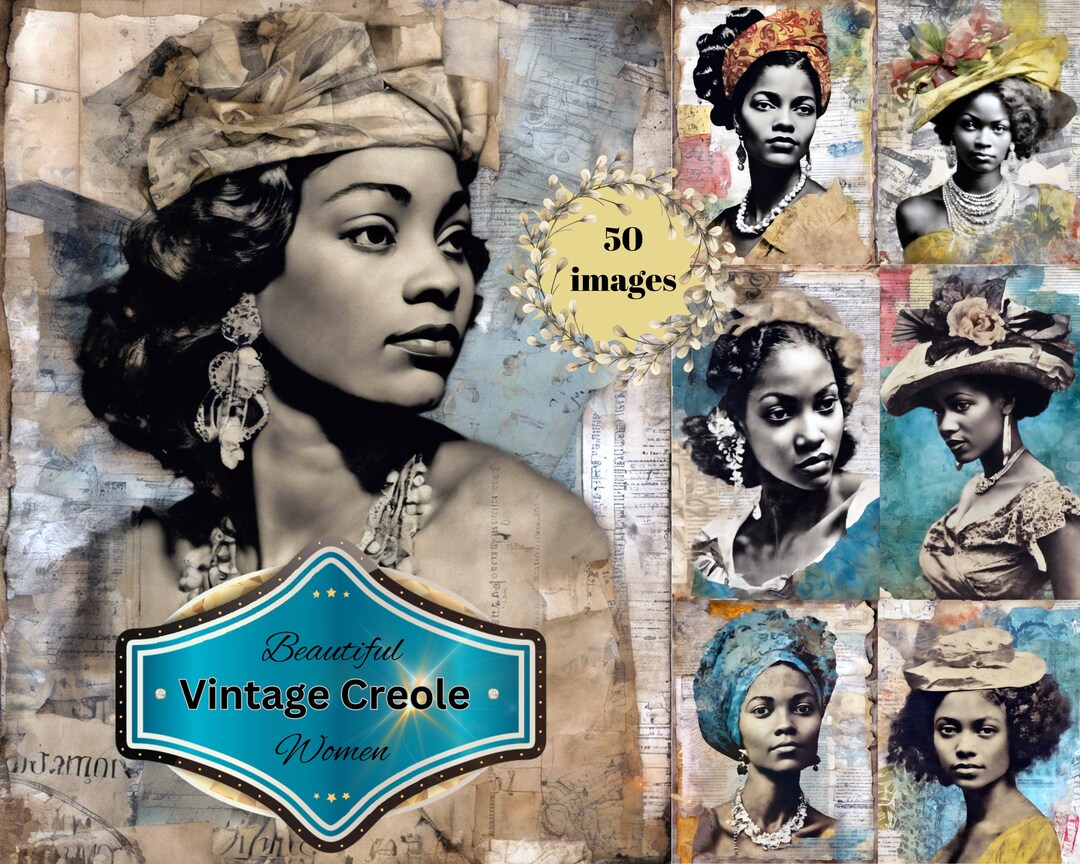 Vintage Creole Women Art, Printable Mixed Media Images (digital ...