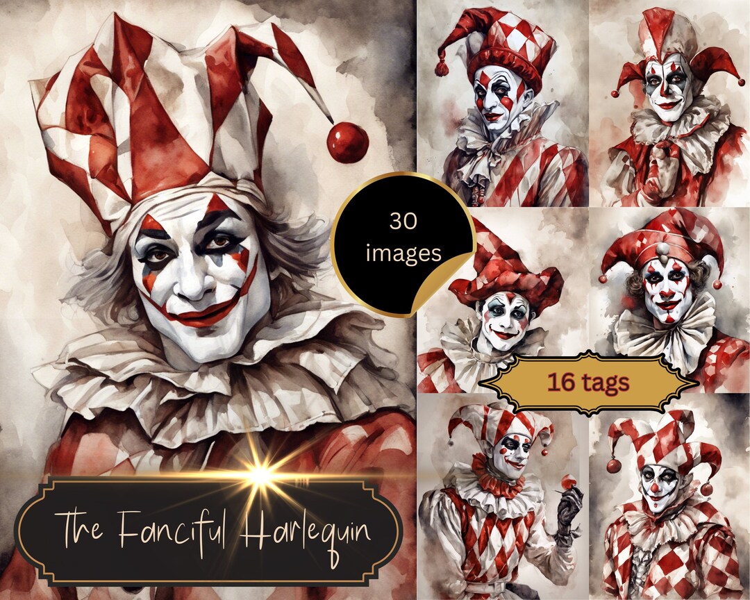 Fanciful Harlequin Images, Printable Junk Journal, Scrapbook (digital ...