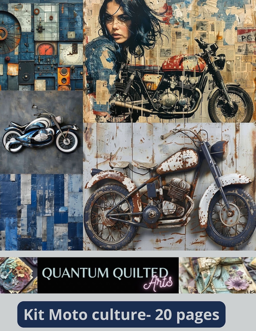 Vintage Motorcycle Digital Scrapbooking Kit - 20 Printable Sheets ...