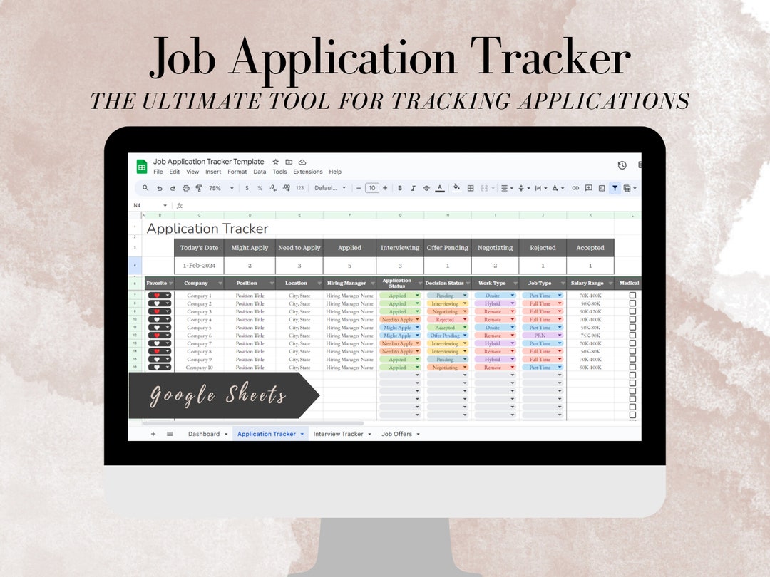 Job Application Tracker Google Sheets Template for Job Hunt Interview ...