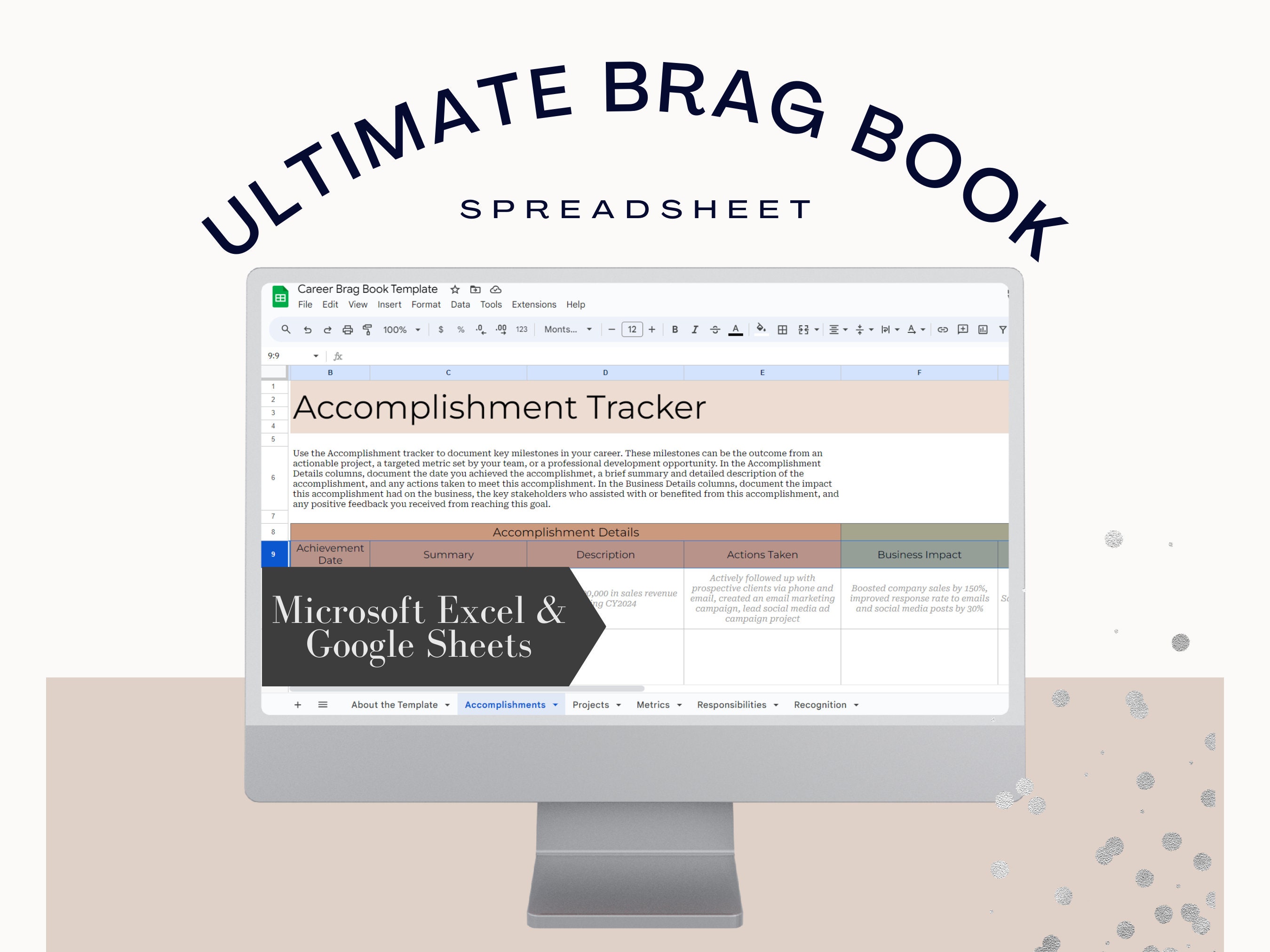 Brag Book Spreadsheet: Career Accomplishment Tracker (google Sheets ...