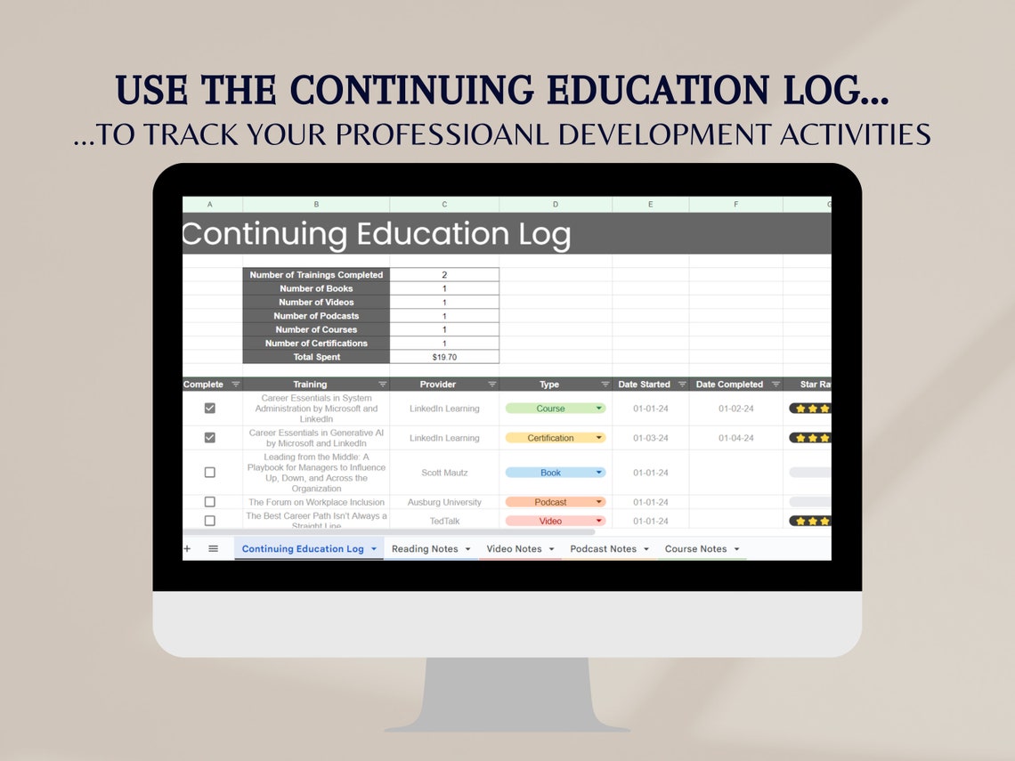 Complete Continuing Education Tracker for Professional Development Easy ...